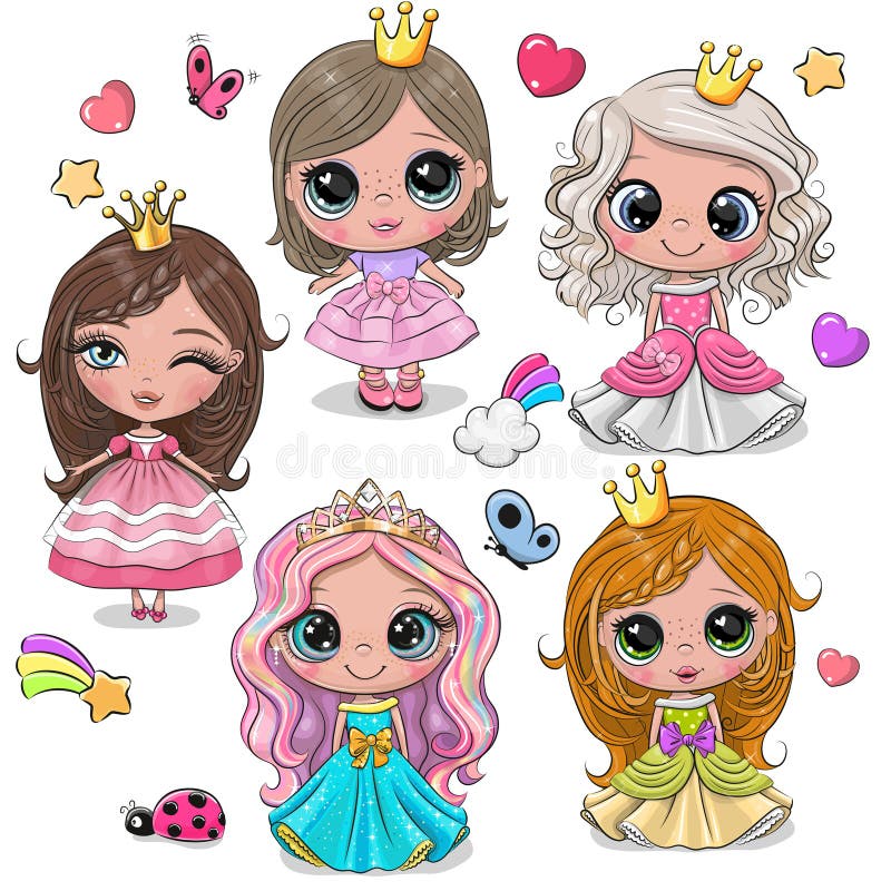 Cute Cartoon Little Princesses Stock Vector - Illustration of design ...