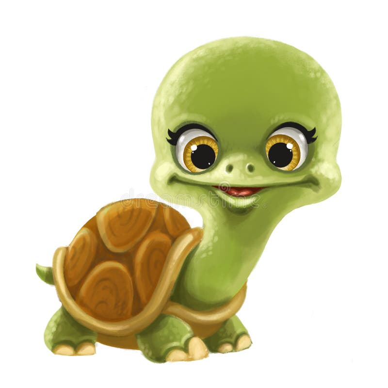 Cute Cartoon Little Turtle Isolated on a White Stock Illustration ...