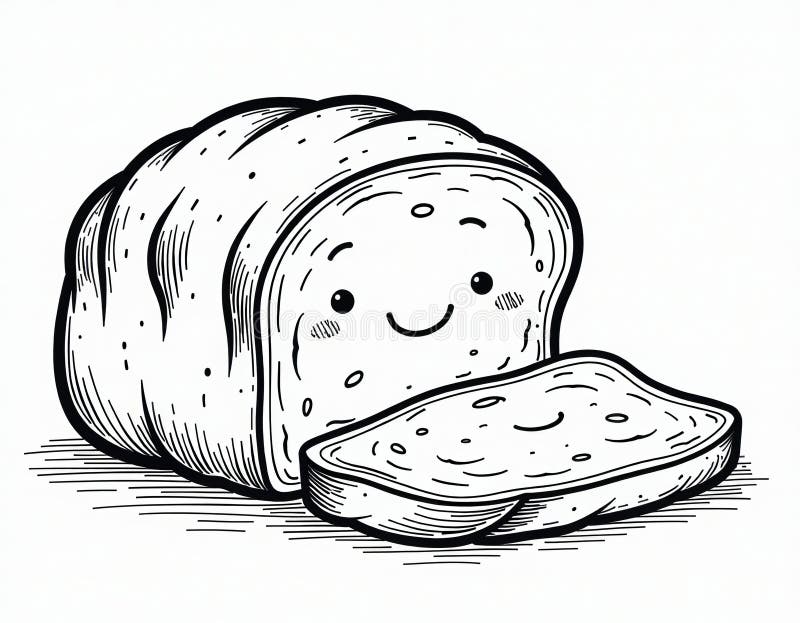 Cute Cartoon Loaf of Bread and Slice Stock Illustration - Illustration ...