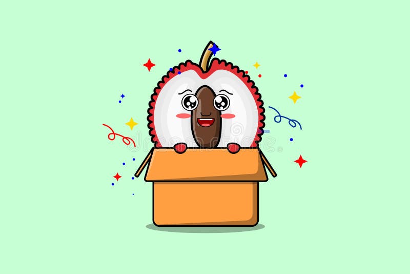 Cute Cartoon Lychee Character Coming Out from Box Stock Vector ...