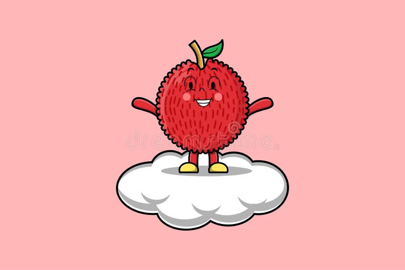 Cute Cartoon Lychee Character Standing in Cloud Stock Vector ...
