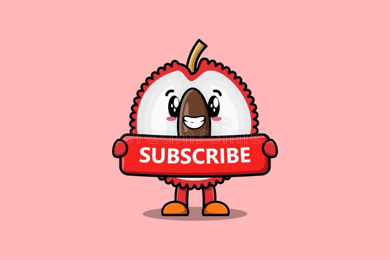 Cute Cartoon Lychee Holding Red Subscribe Board Stock Vector ...