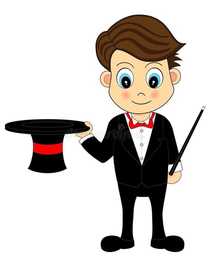 Cute Cartoon Magician with Hat and Wand Stock Vector - Illustration of ...