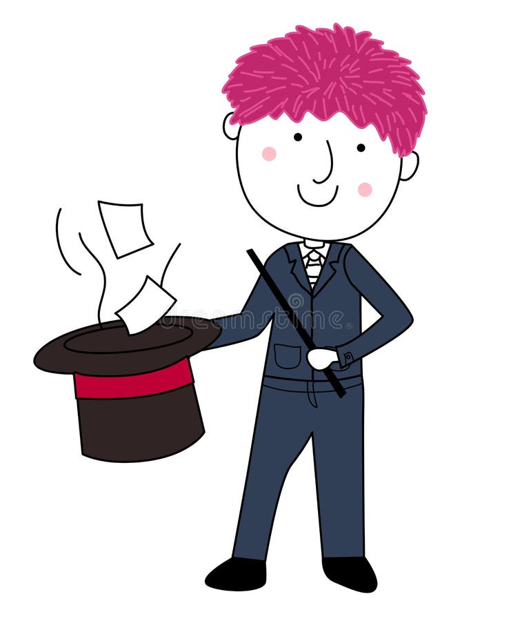 Cute Cartoon Magician with Hat and Wand Stock Vector - Illustration of ...