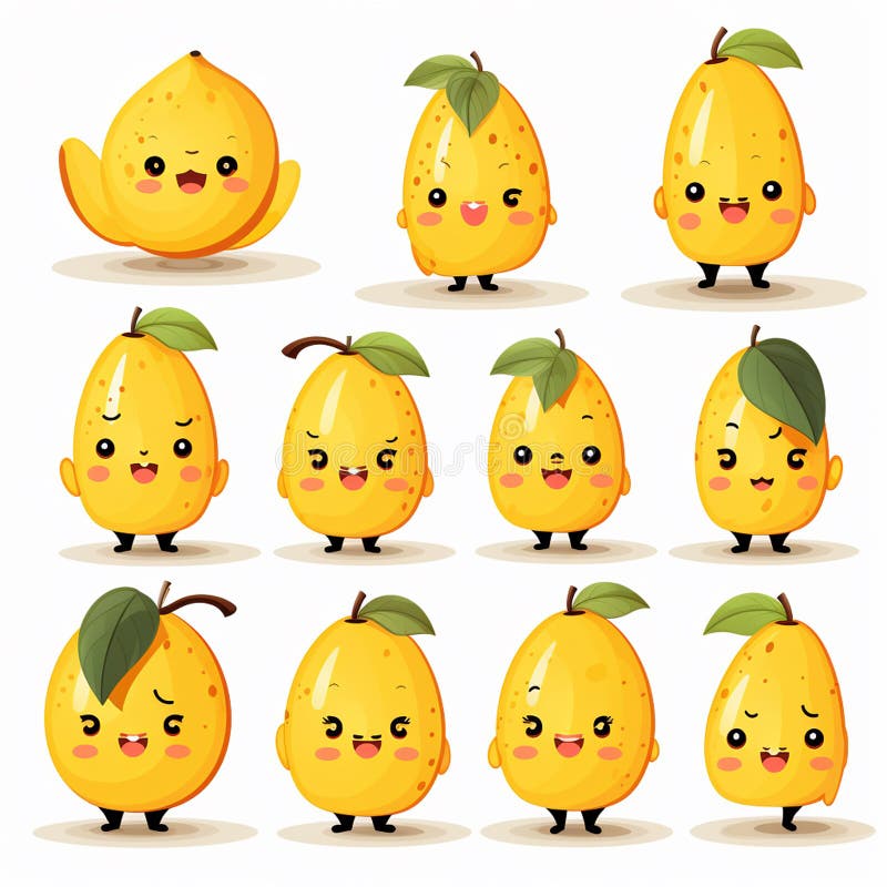 Cute Cat Cartoon Character with Different Facial Expressions. Vector ...