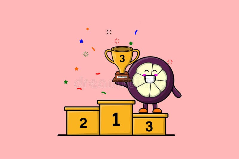 Cute Cartoon Mangosteen Character the Third Winner Stock Vector ...