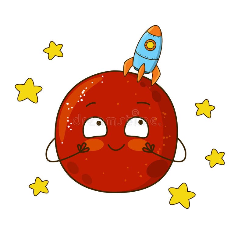 Cute Cartoon Mars with Rocket Stock Vector - Illustration of isolated ...