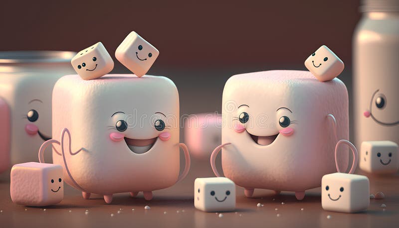 Cute Cartoon Marshmallows with Smiley Faces. 3d Rendering Stock ...