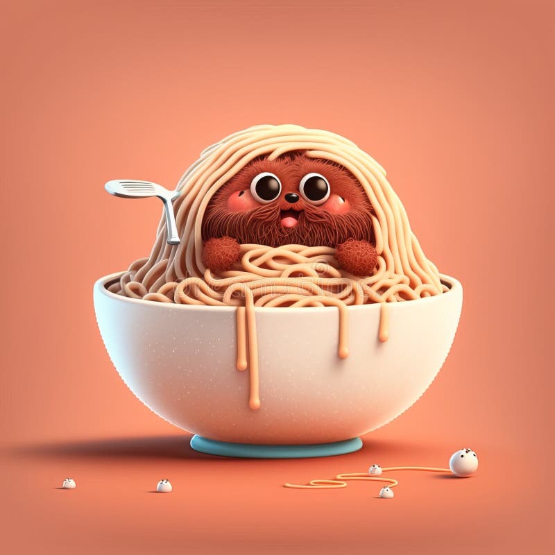 Cute Cartoon Meatball in a Bowl of Spaghetti, Generative AI Stock Illustration - Illustration of ...