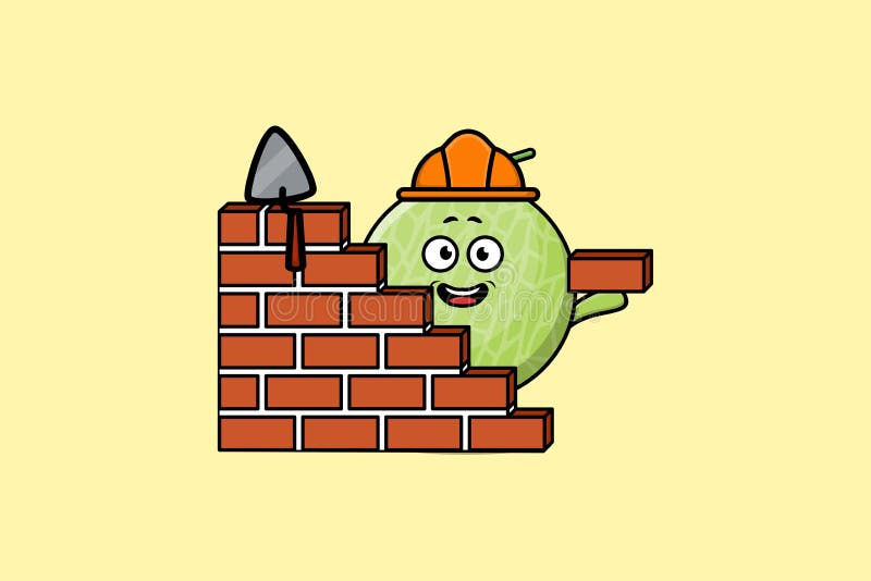 Cute Cartoon Melon As Mason Character Stock Vector - Illustration of ...