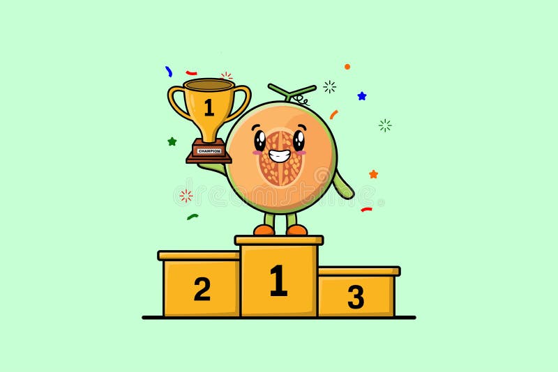 Cute Cartoon Melon Character As the First Winner Stock Vector ...
