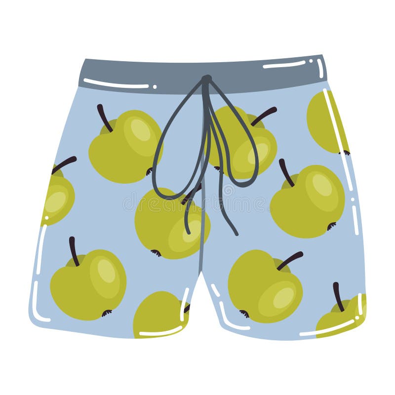 Cute Cartoon Men Swimming Trunks with Apple Pattern. Stock Vector ...