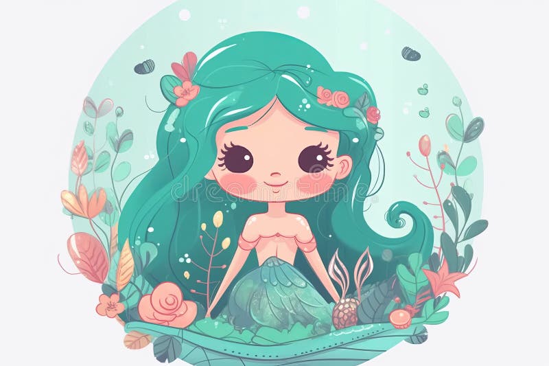 Cute Cartoon Mermaid in a Round Frame. Vector Illustration Generative ...