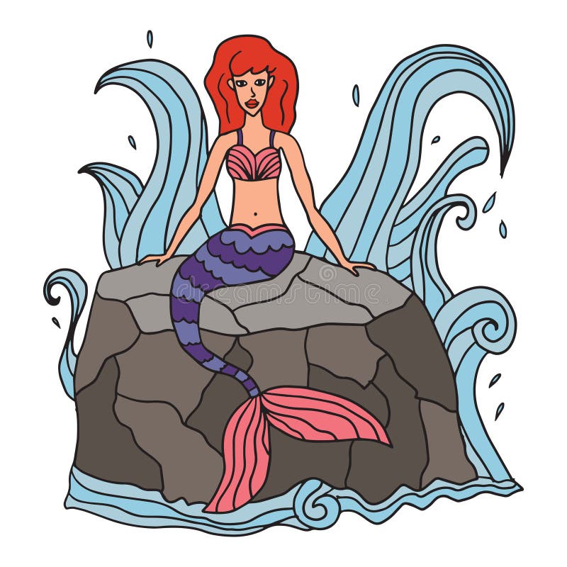 Cute Cartoon Mermaid Sitting Rock Stock Illustrations 220 Cute