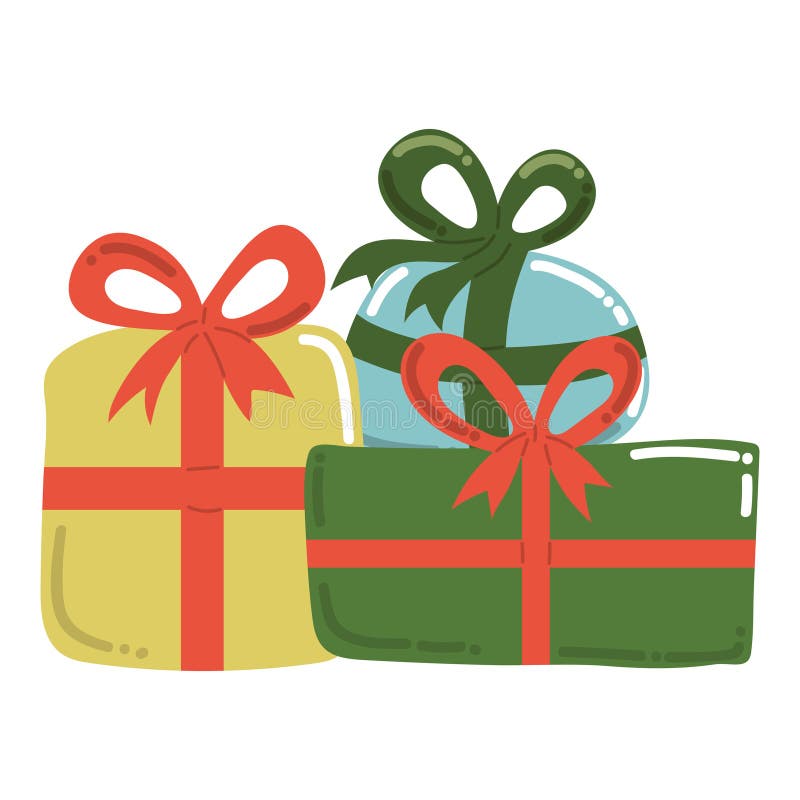 Cute Cartoon Merry Christmas Gift Boxes with Bows Stock Illustration ...