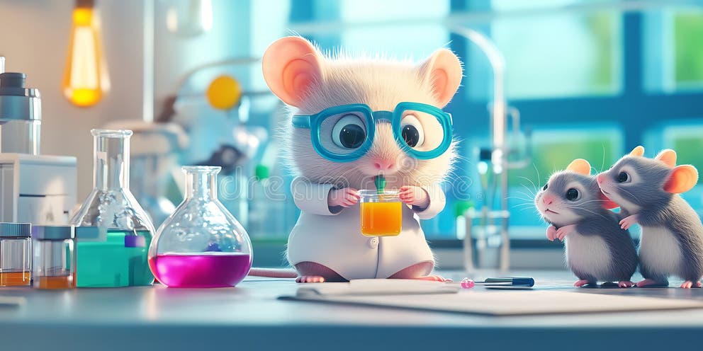 Cute Cartoon Mice Scientist Lab Experiment Stock Illustration ...