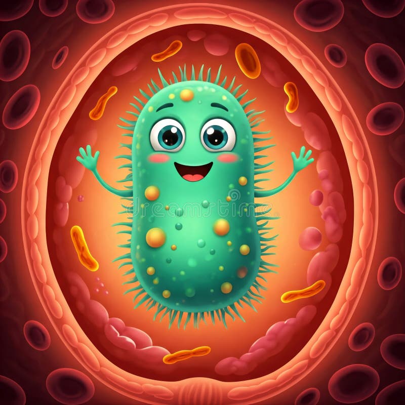 Colorful Cartoon Microbes Engaged in Battle Inside a Microscopic World ...