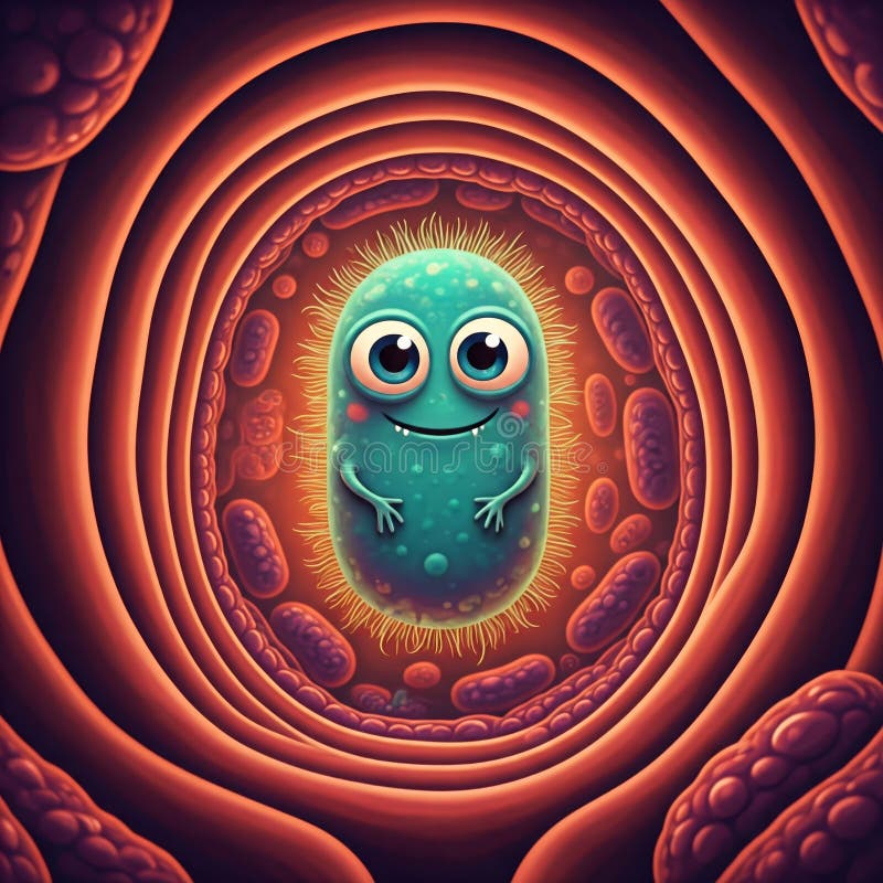 Cute Cartoon Microbe in Vibrant Cellular Environment with Smiling Face ...