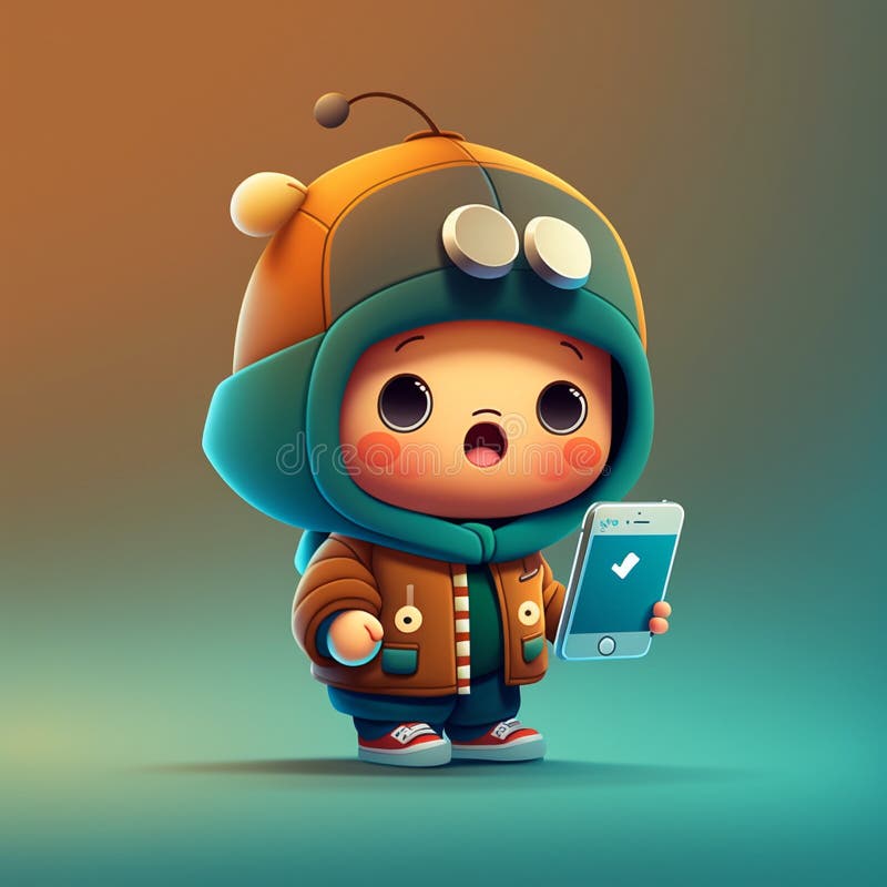 A Cute Cartoon Mobile Character Stock Illustration - Illustration of ...