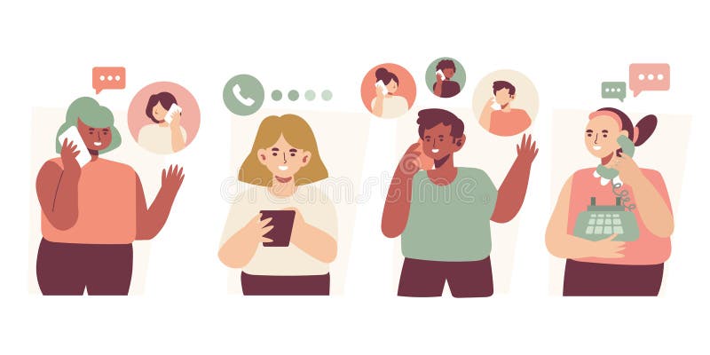 Cute Cartoon Modern Characters Calling Stock Vector - Illustration of ...