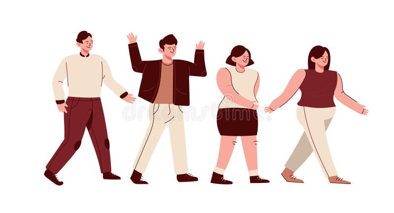 Cute Cartoon Modern Characters Walking Stock Vector - Illustration of ...