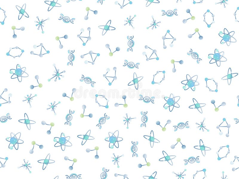Cute Cartoon Molecular Seamless Pattern. DNA Molecule, Atoms and Atomic ...