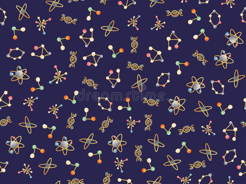 Cute Cartoon Molecular Seamless Pattern. DNA Molecule, Atoms and Atomic ...