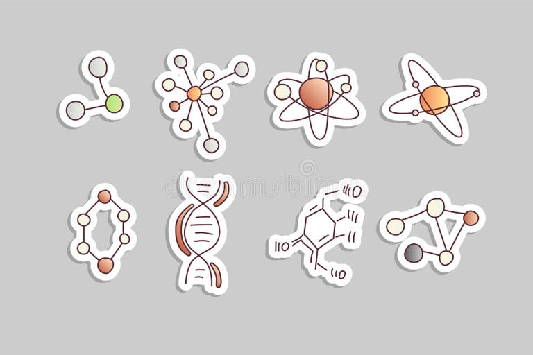 Cute Cartoon Molecule and Atom Icon Set. Atomic and Molecular ...