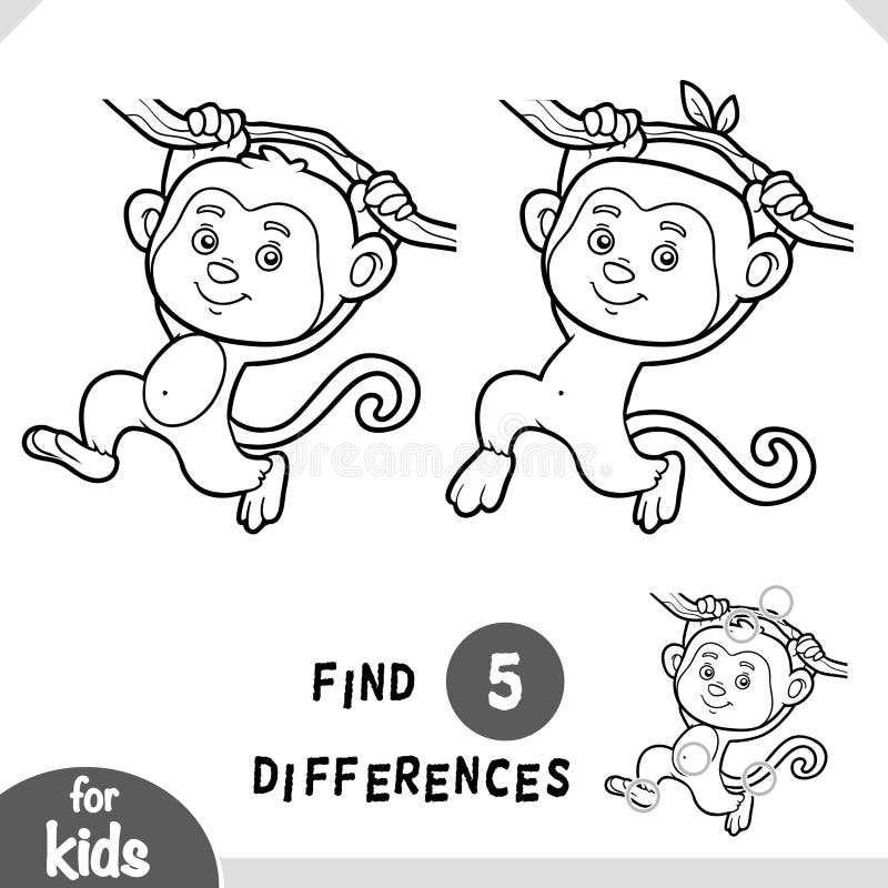 Cute Cartoon Monkey Animal, Find Differences Educational Game for ...