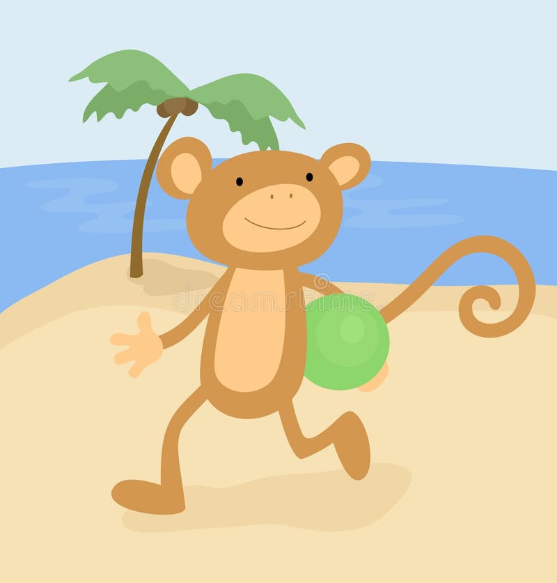 Cute Cartoon Monkey on the Beach Stock Vector - Illustration of monkey ...