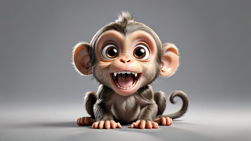 Cute Cartoon Monkey with Big Eyes and Open Mouth. Stock Illustration ...