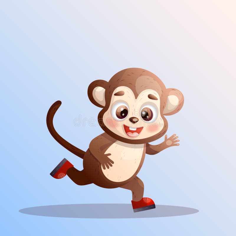 Cute Cartoon Monkey on Blue Background Stock Illustration ...