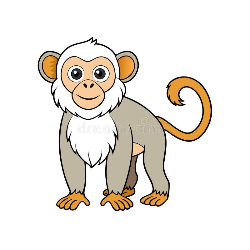 Cute Cartoon Monkey Character with Simple Flat Design Style Stock ...
