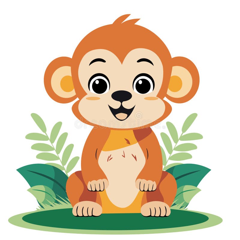Cute Cartoon Monkey Character Sitting on Nature Stock Illustration ...