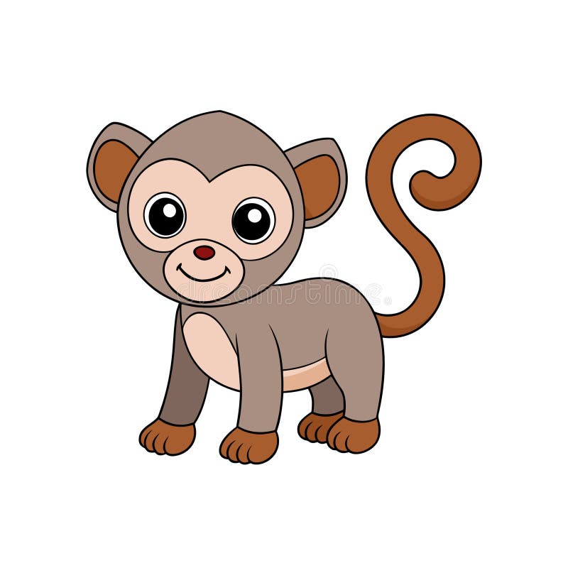 Cute Cartoon Monkey Illustration with Friendly Smile and Pose Stock Illustration - Illustration ...