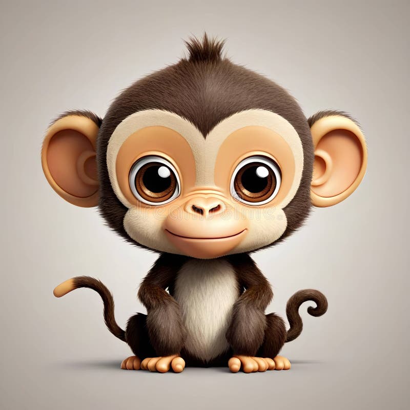 Cute Cartoon Monkey, Looking at the Camera Ai Stock Illustration ...