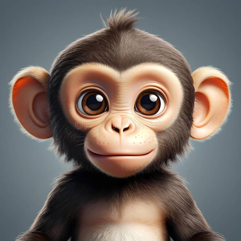 Cute Cartoon Monkey, Looking at the Camera Ai Stock Illustration ...