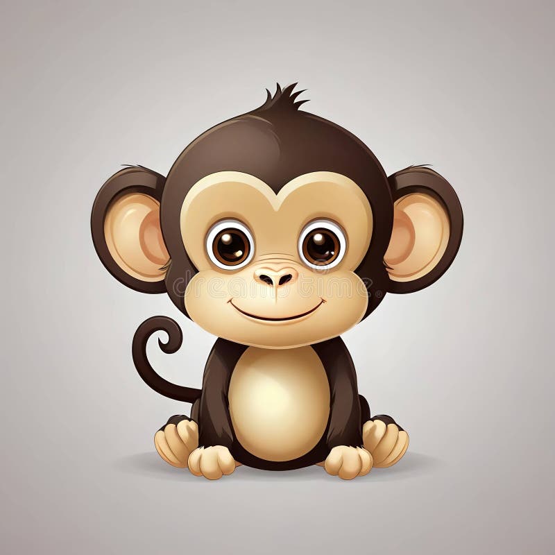 Cute Cartoon Monkey, Looking at the Camera Ai Stock Illustration ...