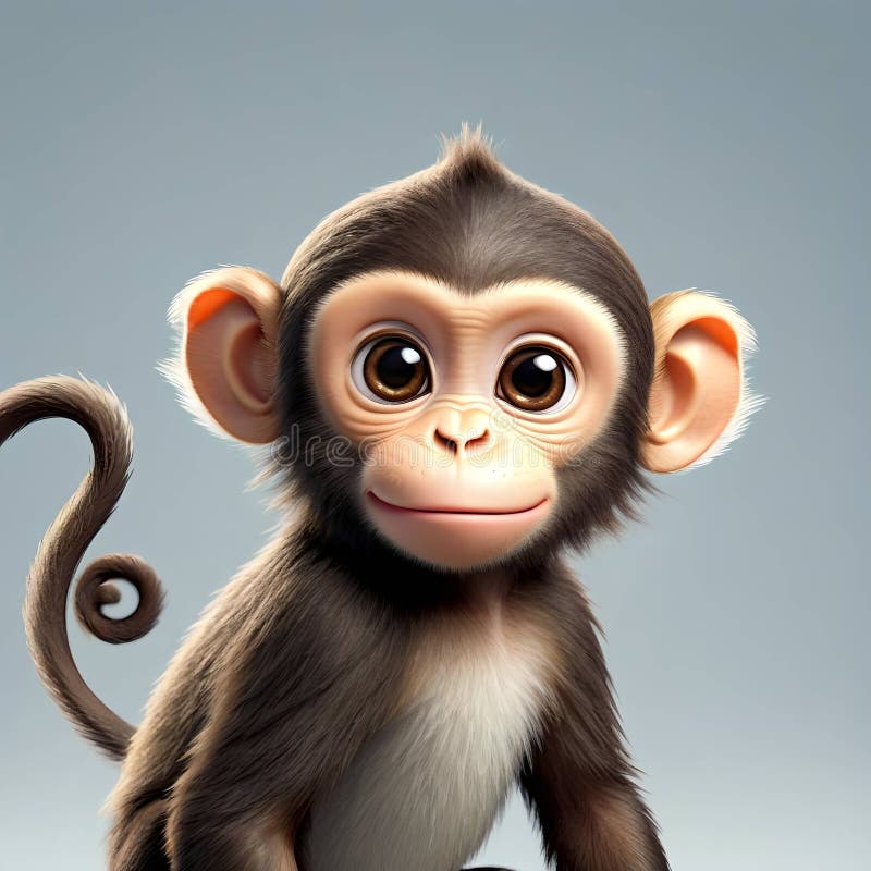 Cute Cartoon Monkey, Looking at the Camera Ai Stock Illustration ...