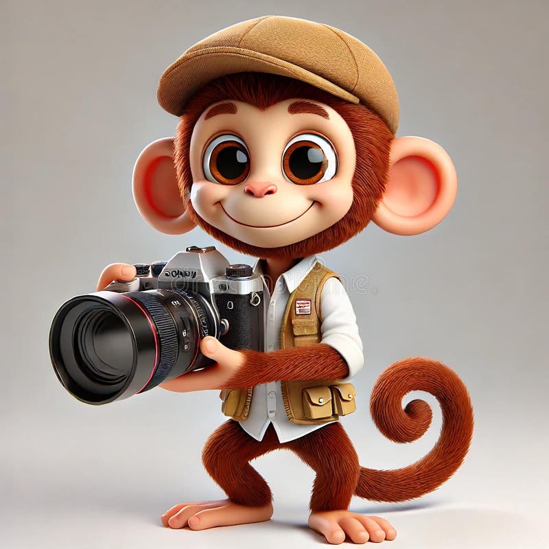 A Cute Cartoon Monkey Photographer Capturing Moments with a Camera ...