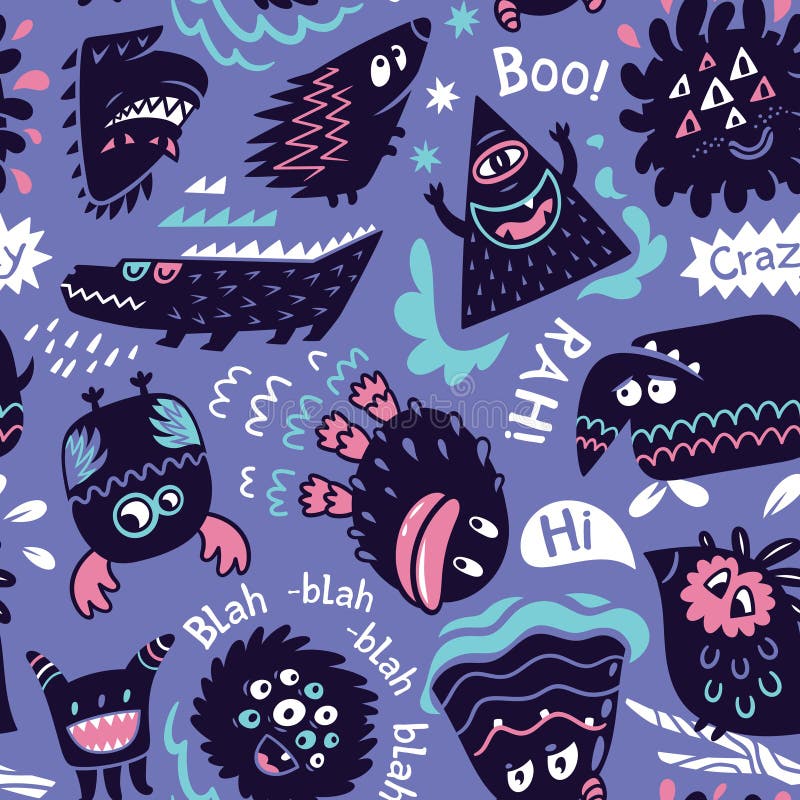 Cute Cartoon Monster Characters Background. Vector Illustration Stock ...