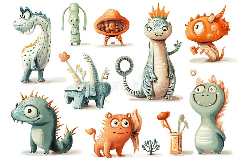 Cute Cartoon Monster Characters Collection Stock Illustration ...