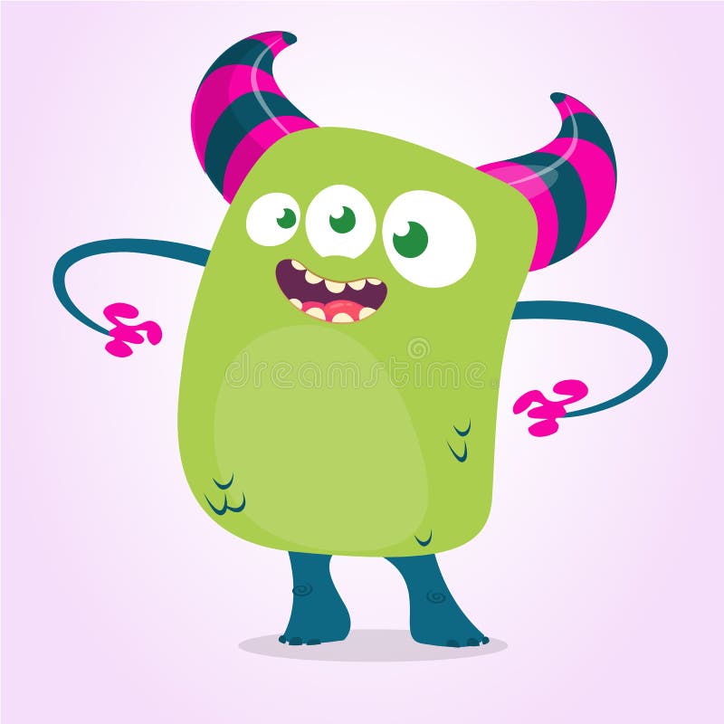 Cute Cartoon Monster with Hornsand Three Eyes. Vector Illustration ...