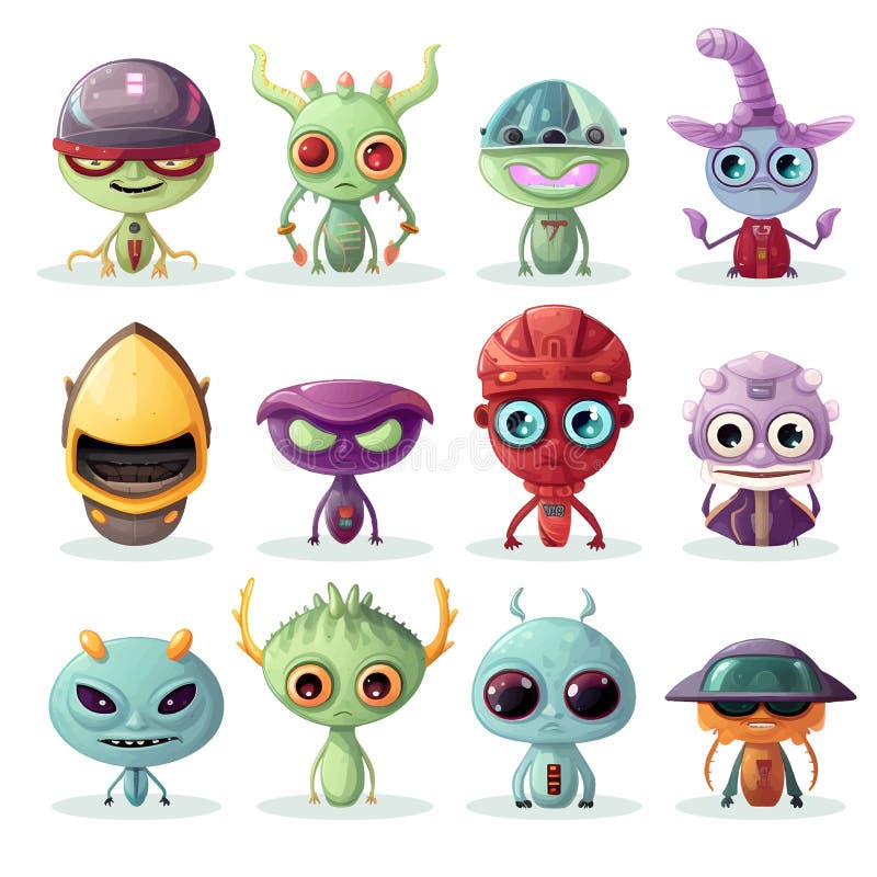 Cute Cartoon Monsters Alien Set. Comic Halloween Joyful Monster ...