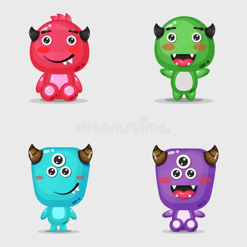 Cute Cartoon Monsters Design Set Stock Vector - Illustration of graphic ...