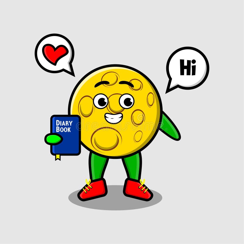 Cute Cartoon Moon Character Holding Diary Book Stock Vector ...