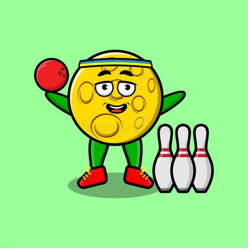 Cute Cartoon Moon Character Playing Bowling Stock Vector - Illustration ...