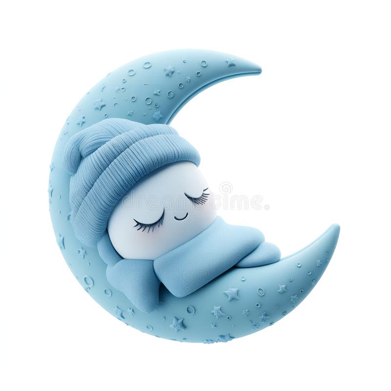 Cute Cartoon Moon Character Sleeping Peacefully in Winter Hat and Scarf ...