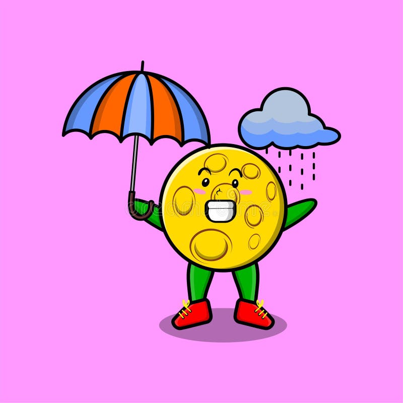 Cute Cartoon Moon the Rain and Using an Umbrella Stock Vector ...