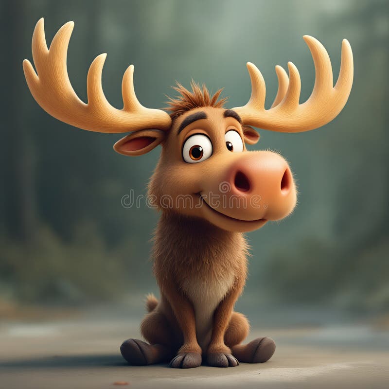 Cute Cartoon Moose in a Forest Setting Stock Illustration ...